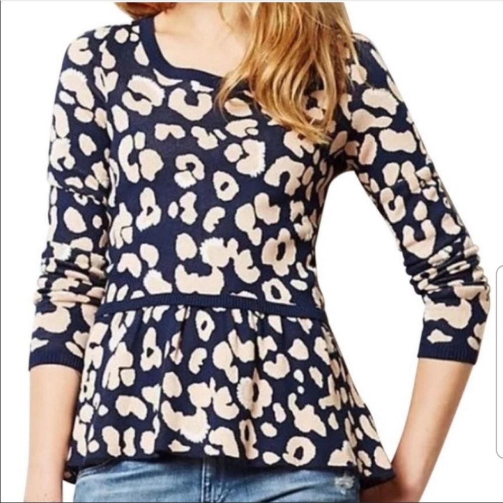 Anthropologie Moth Navy Cheetah Print Sweater - Gem